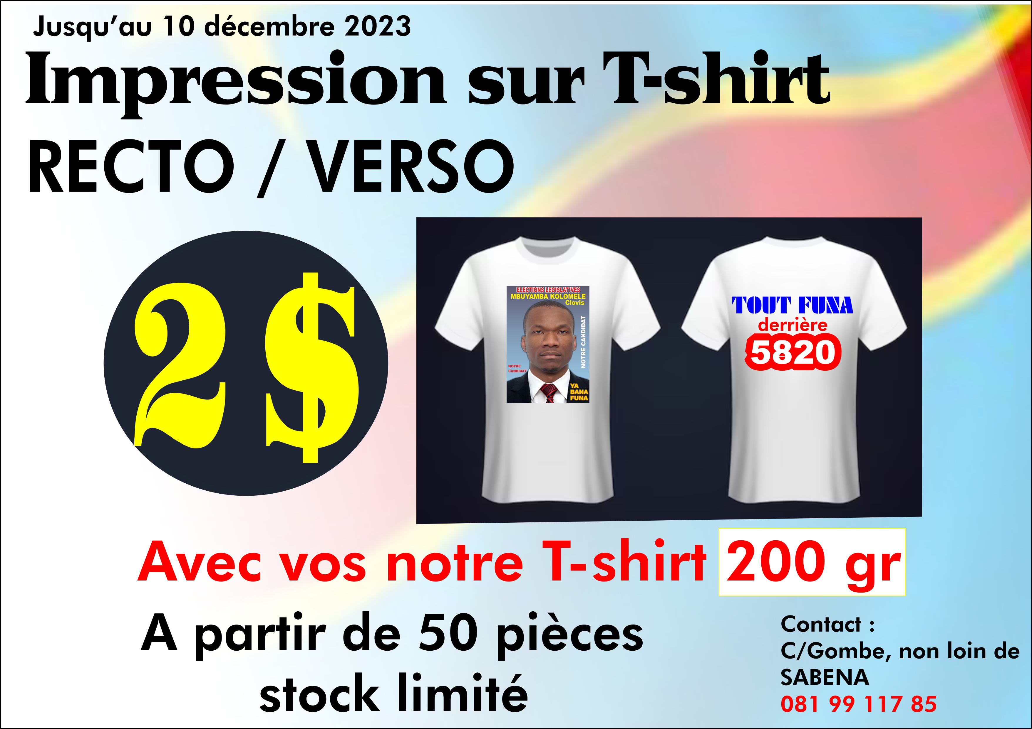 Impression t-shirt 200 gr, recto-verso 2$ - mediacongo.net - Petites ...
