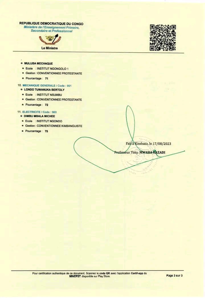 EPST – EXETAT : voici la liste des lauréats de Lomami 2, Kongo-Central 2, Kasaï 2 et Ituri 1