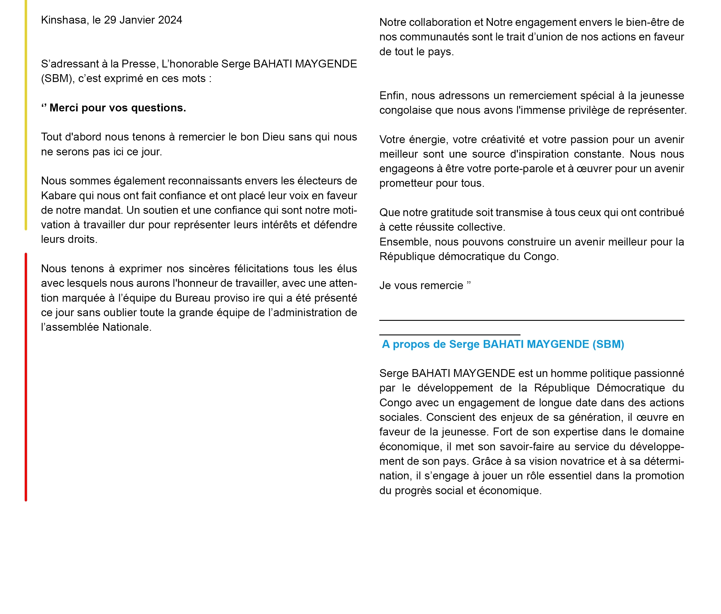 Rentrée parlementaire : le député national Serge Bahati s'engage à ...