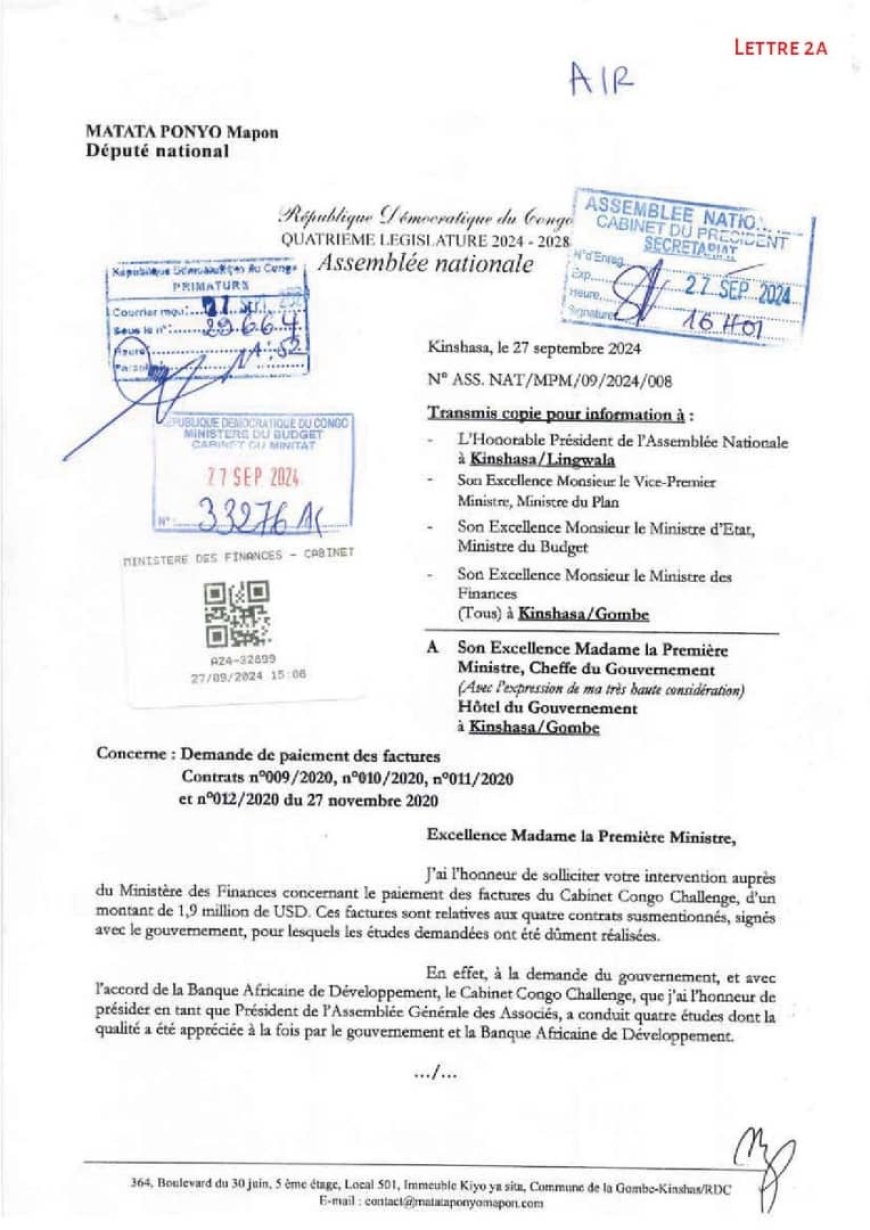 Matata Ponyo sollicite l'arbitrage de Judith Suminwa pour le paiement ...