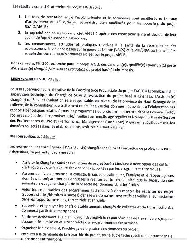 mediacongo.net - Offre d'emploi - Assistant(e) chargé(e) de Suivi et ...