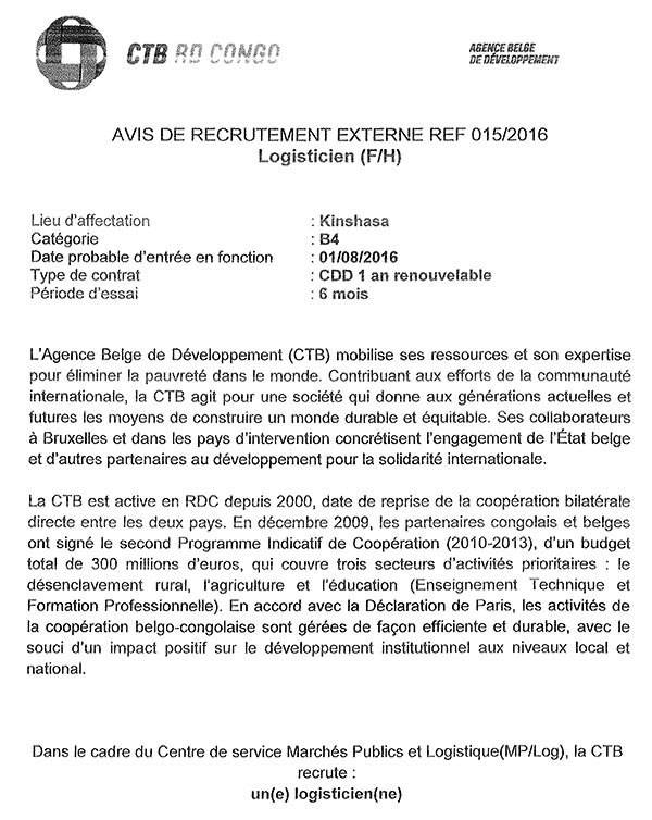 mediacongo.net - Offre d'emploi - Logisticien