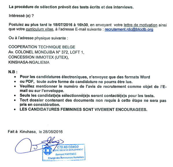 mediacongo.net - Offre d'emploi - Chargé(e) Suivi et Evaluation