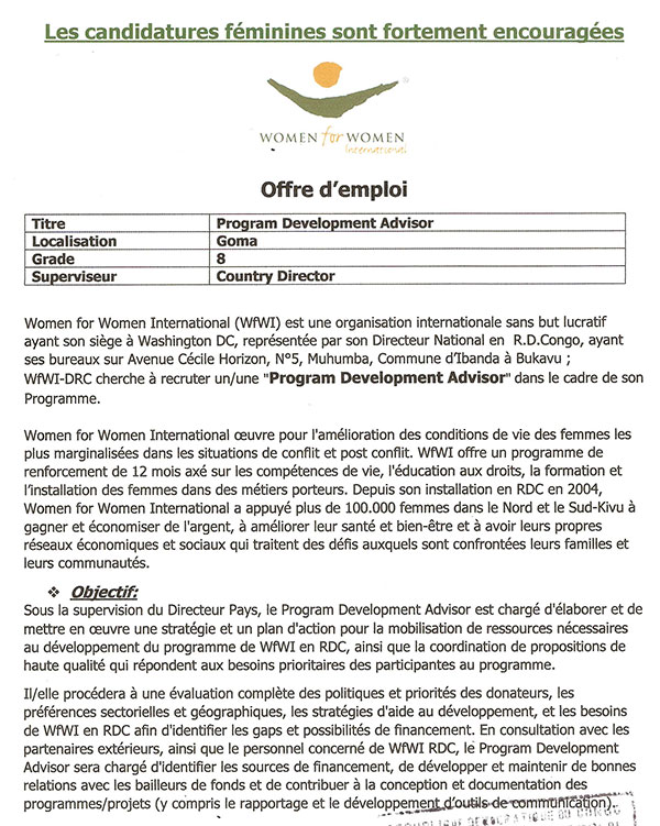 mediacongo.net - Offre d'emploi - Program Development Advisor