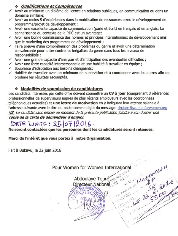 mediacongo.net - Offre d'emploi - Program Development Advisor