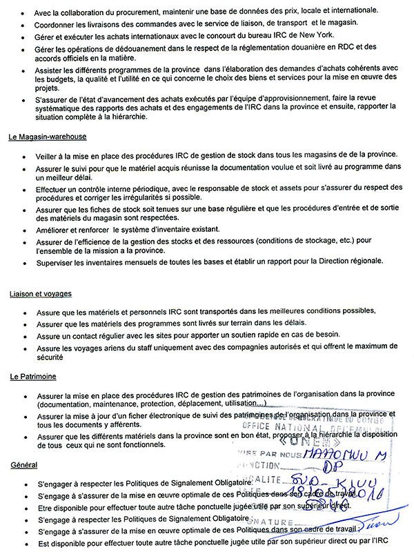 mediacongo.net - Offre d'emploi - Gestionnaire de la Chaine d'Approvisionnement