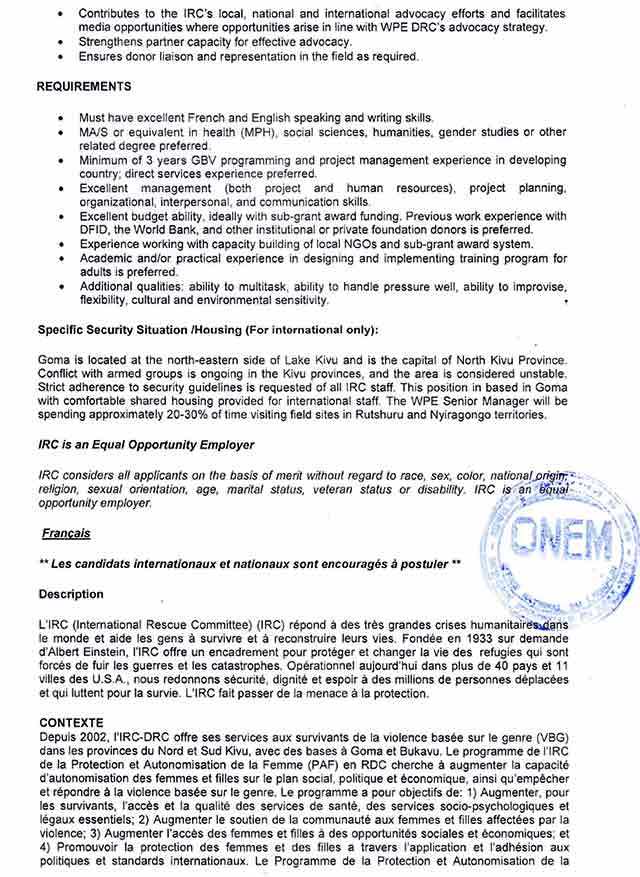 mediacongo.net - Offre d'emploi - WPE Senior Program Manager