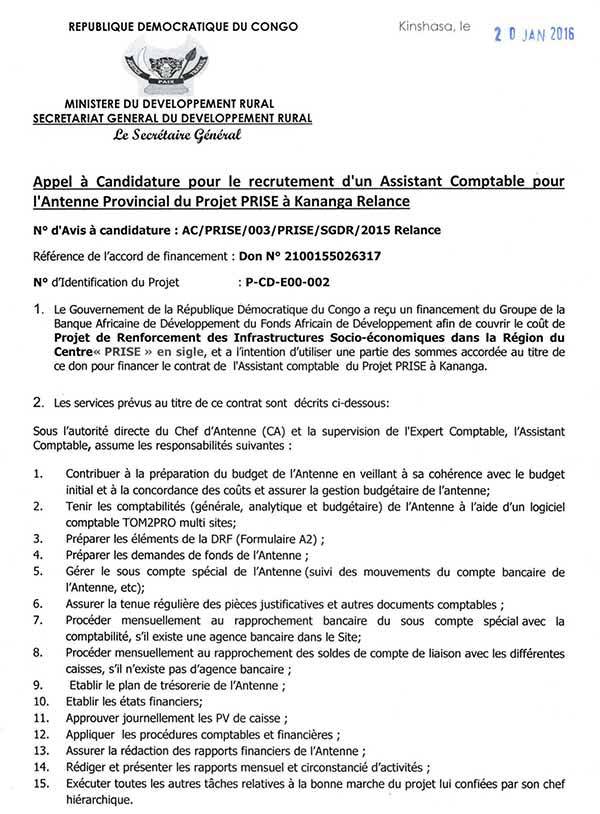 mediacongo.net - Offre d'emploi - Assistant Comptable