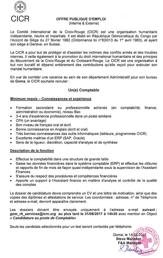 mediacongo.net - Offre d'emploi - Comptable