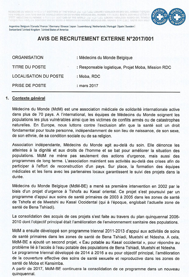 mediacongo.net - Offre d'emploi - Responsable logistique
