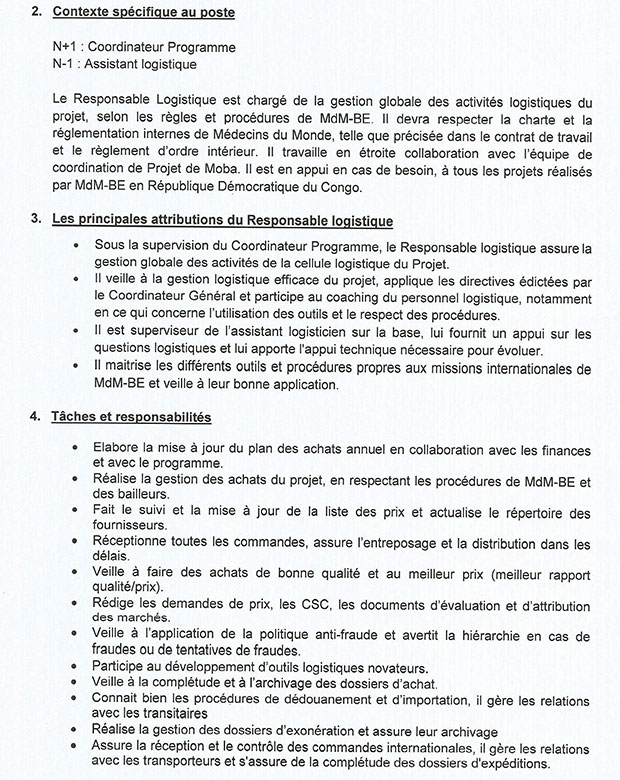 mediacongo.net - Offre d'emploi - Responsable logistique