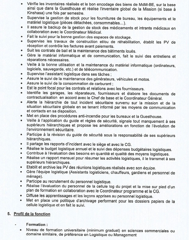 mediacongo.net - Offre d'emploi - Responsable logistique