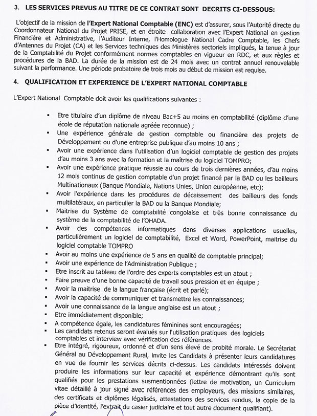 mediacongo.net - Offre d'emploi - Expert National Comptable pour l'Unité d'Exécution