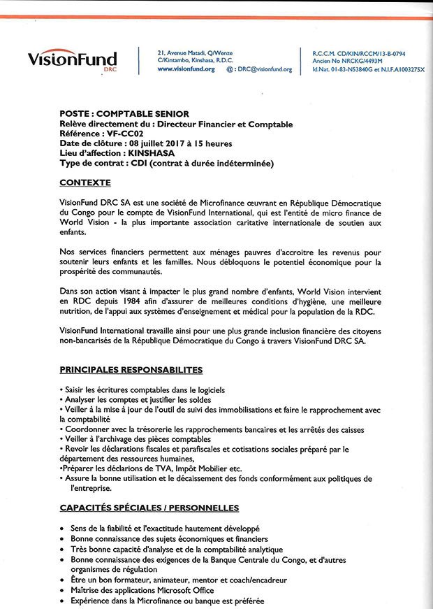 mediacongo.net - Offre d'emploi - Comptable Senior