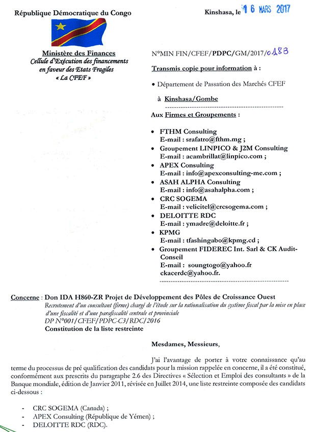 mediacongo.net - Offre d'emploi - Consultant (firme) chargé de l'étude sur la rationalisation du ...