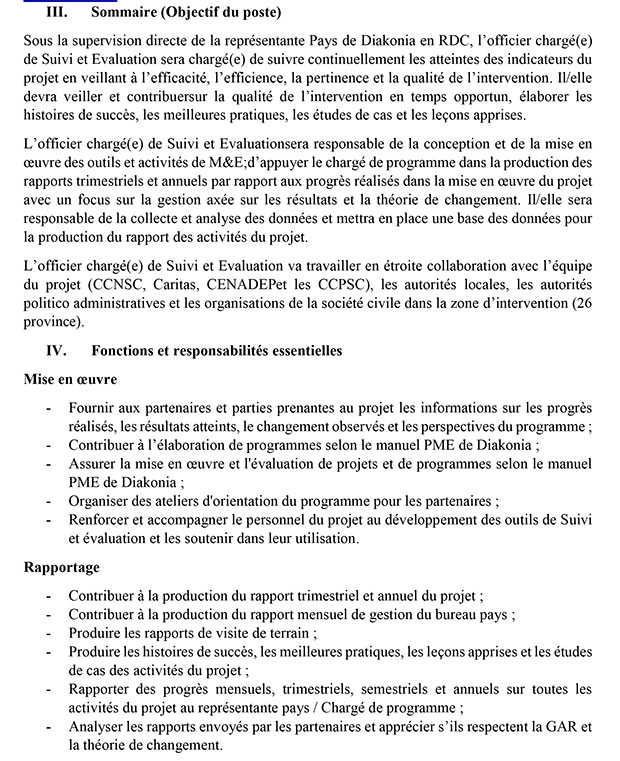 mediacongo.net - Offre d'emploi - Chargé(e) de Suivi et Evaluation (M&E ...
