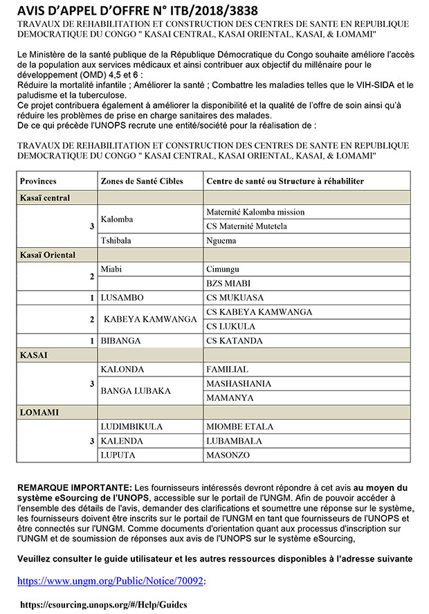 mediacongo.net - Offre d'emploi - Travaux de réhabilitation et ...