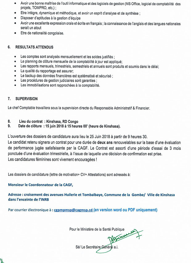 mediacongo.net - Offre d'emploi - Chef Comptable