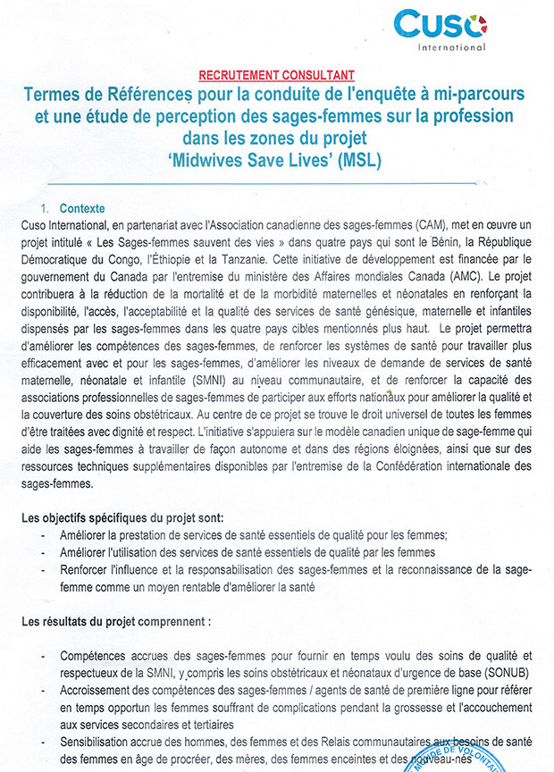mediacongo.net - Offre d'emploi - Enquête à mi-parcours et une étude de ...