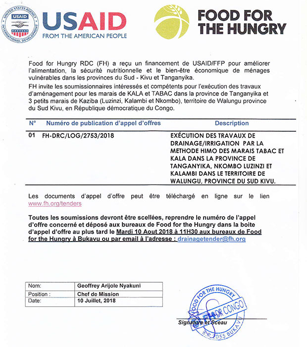 mediacongo.net - Offre d'emploi - Travaux de drainage/irrigation par la ...