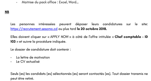 mediacongo.net - Offre d'emploi - Chef comptable