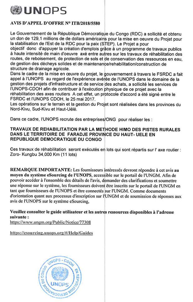 mediacongo.net - Offre d'emploi - Travaux de réhabilitation par la ...