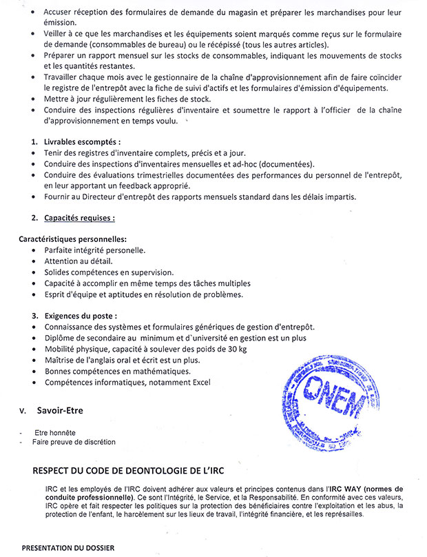 mediacongo.net - Offre d'emploi - Warehouse Assistant/Magasinier