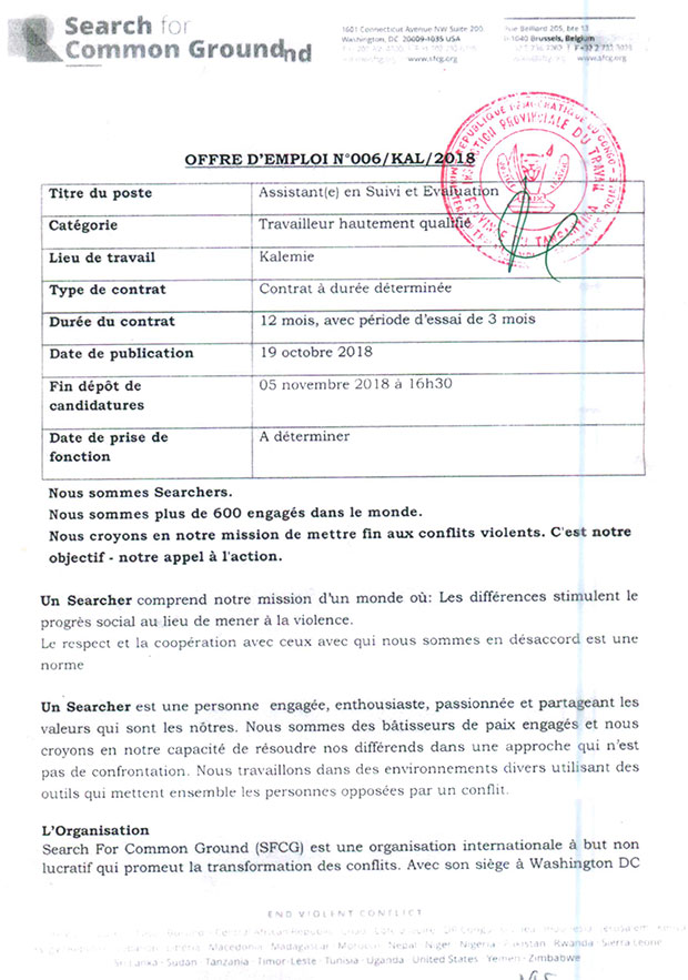 mediacongo.net - Offre d'emploi - Assistant(e) en Suivi et Evaluation