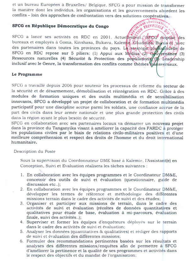 mediacongo.net - Offre d'emploi - Assistant(e) en Suivi et Evaluation