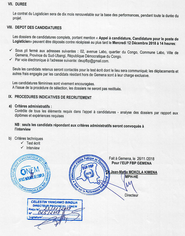 mediacongo.net - Offre d'emploi - Logisticien