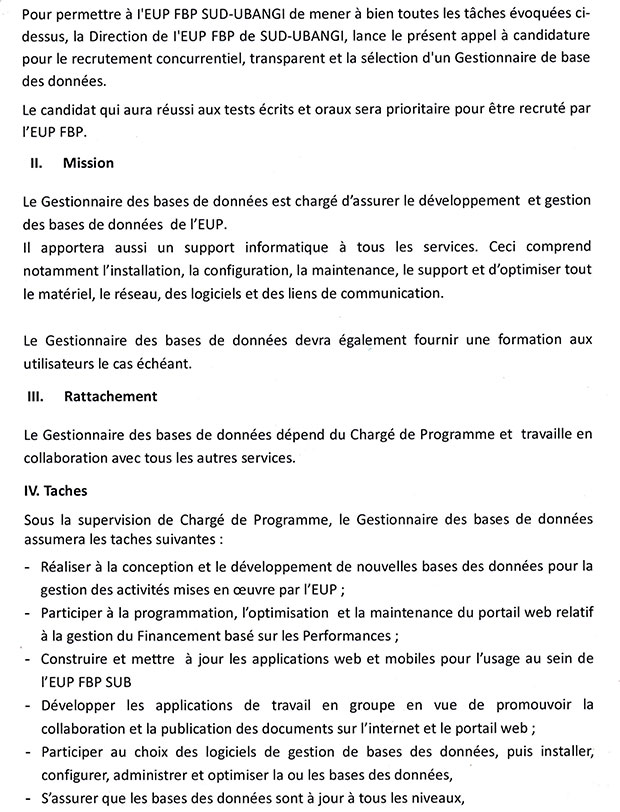 mediacongo.net - Offre d'emploi - Gestionnaire de base des données
