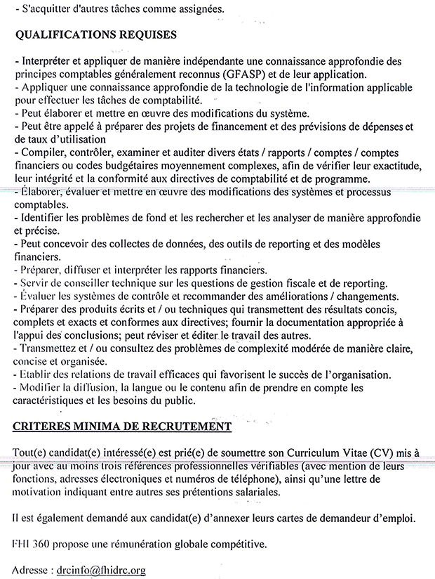 mediacongo.net - Offre d'emploi - Chef Comptable