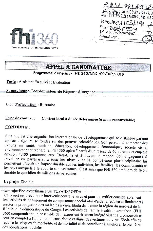 mediacongo.net - Offre d'emploi - Assistant en Suivi et Evaluation