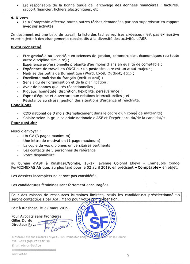 mediacongo.net - Offre d'emploi - Comptable