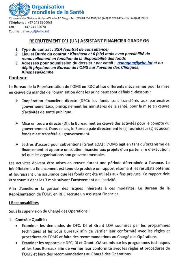 mediacongo.net - Offre d'emploi - Assistant financier