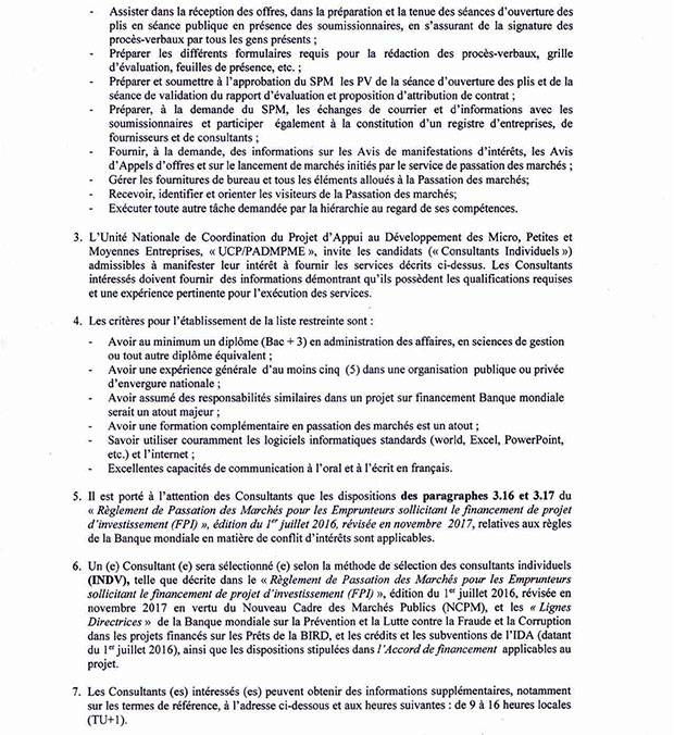 mediacongo.net - Offre d'emploi - Consultant(e) individuel(le) Assistant en Passation des Marchés