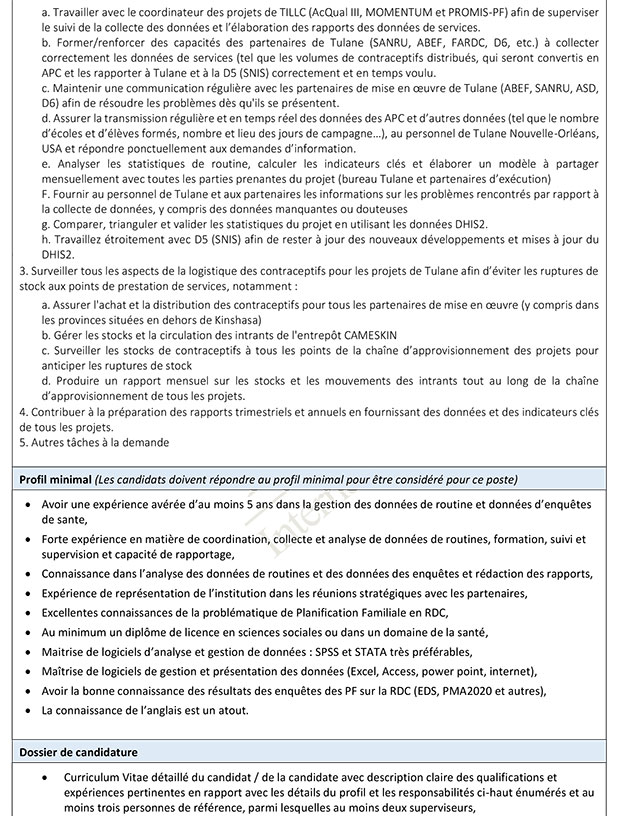 mediacongo.net - Offre d'emploi - Responsable du suivi et de l'évaluation