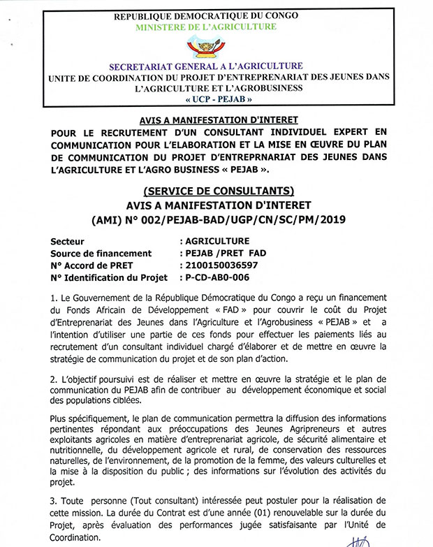 mediacongo.net - Offre d'emploi - Consultant individuel expert en Communication pour l ...