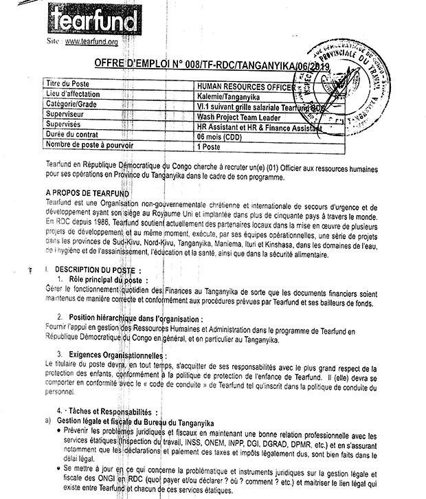 mediacongo.net - Offre d'emploi - Human Resources Officer