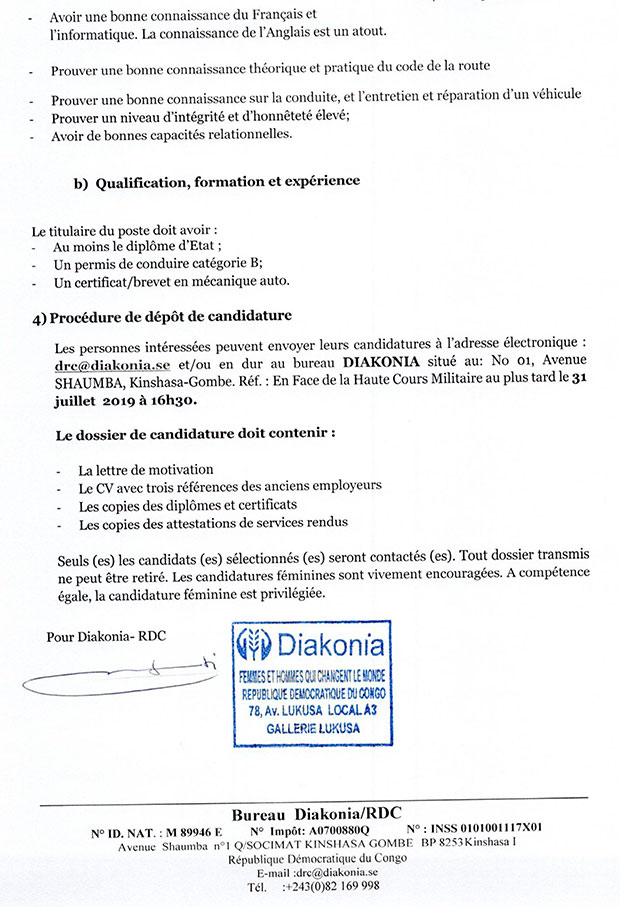 mediacongo.net - Offre d'emploi - Assistant Logistique