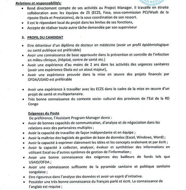 mediacongo.net - Offre d'emploi - Assistant Program Manager (AM)