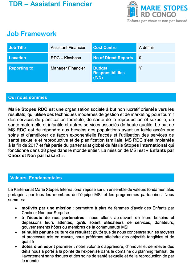 mediacongo.net - Offre d'emploi - Assistant Financier