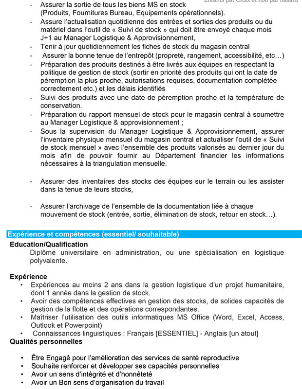 mediacongo.net - Offre d'emploi - Assistant logistique