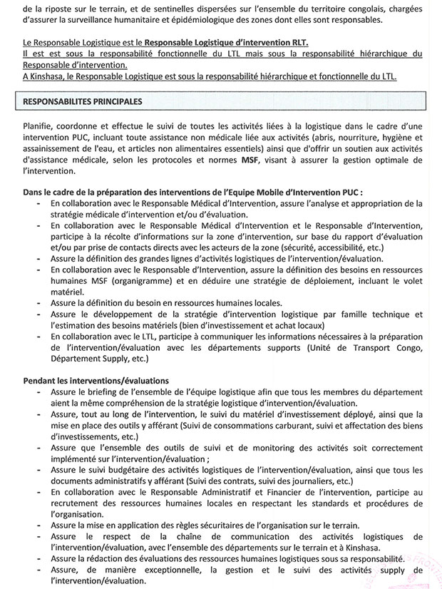 mediacongo.net - Offre d'emploi - 3 Responsables Logistique