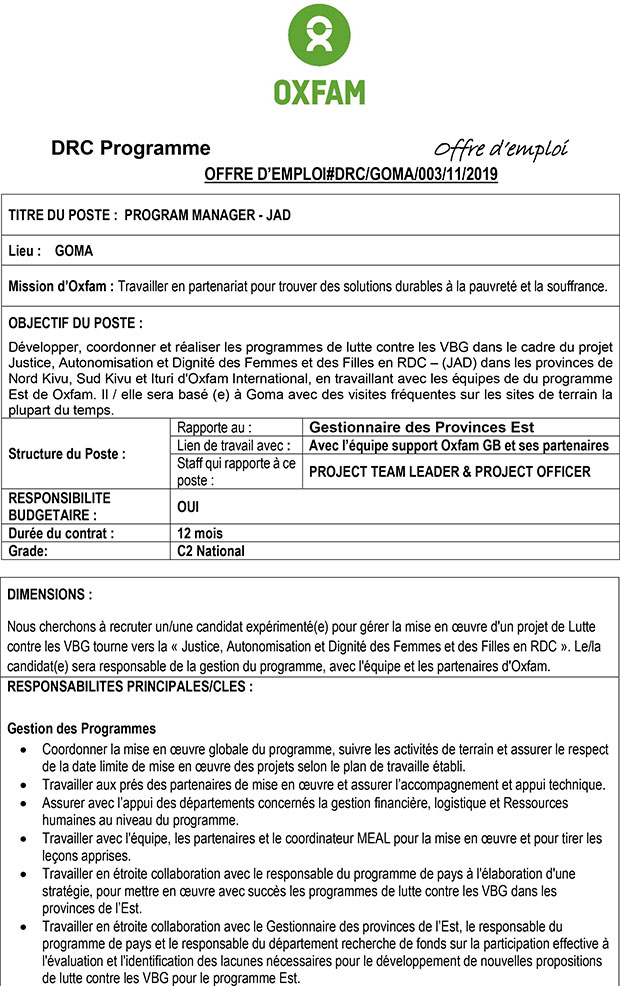 mediacongo.net - Offre d'emploi - Program Manager