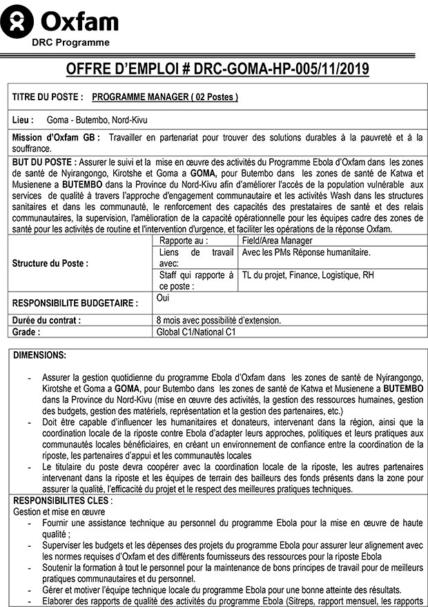 mediacongo.net - Offre d'emploi - Programme Manager