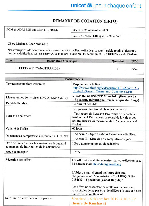 mediacongo.net - Offre d'emploi - Demande de Cotation (LRFQ ...