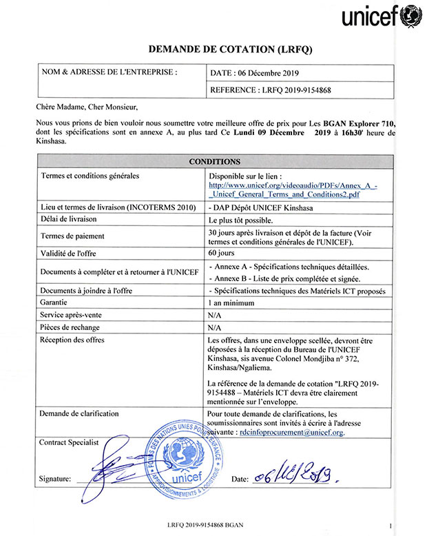 mediacongo.net - Offre d'emploi - Demande de cotation (LRFQ) pour les ...