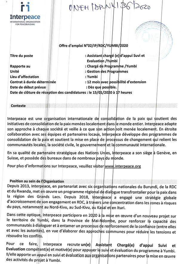 mediacongo.net - Offre d'emploi - Assistant(e) chargé(e) d'appui Suivi ...