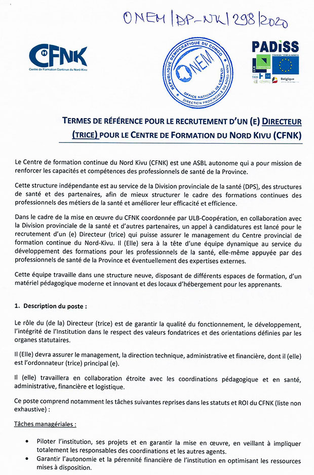 mediacongo.net - Offre d'emploi - Directeur(trice)